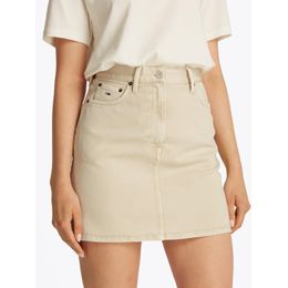 Minirock Tommy Jeans "TJW GMD COTTON MOM SKIRT", Damen, Gr. 26, beige (newsprint), Web, Obermaterial: 97% Baumwolle, 3% Elasthan, unifarben, casual, normal mini, Röcke, in Mini-Länge