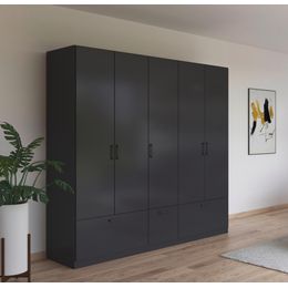 Drehtürenschrank Rauch, B:225cm H:210cm T:54cm, grau, Holzwerkstoff, Schränke, "Kleiderschrank Schrank Garderobe Wäscheschrank BARI", mit Schubkästen