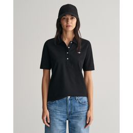 Gant Damen Poloshirt "SLIM SHIELD KA PIQUE POLO", schwarz, Basic, Gr. S, Piqué, Obermaterial: 100% Baumwolle, Shirts, mit grafischer Logostickerei