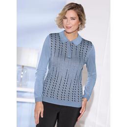 Classic Basics Damen Polokragenpullover "Polopullover", blau, Gr. 42, gemustert, mehrfarbig, 100% Polyacryl, Pullover