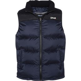 Schott NYC Herren Steppweste, blau, Basic, Gr. S, unifarben mit Farbeinsatz, Softshell, Obermaterial: 100% Nylon, Westen, mit dezenter Logostickerei
