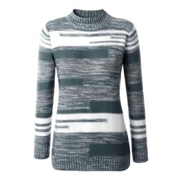 Classic Basics Damen Stehkragenpullover "Pullover", blau, Gr. 40, gemustert, gestreift, mehrfarbig, meliert, 100% Polyacryl, Pullover