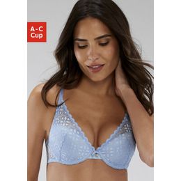 s.Oliver Damen Push-up-BH "Amelie", Gr. 70, blau, Spitze, Obermaterial: 60% Polyamid, 35% Polyester, 5% Elasthan, BHs, aus floraler, transparenter