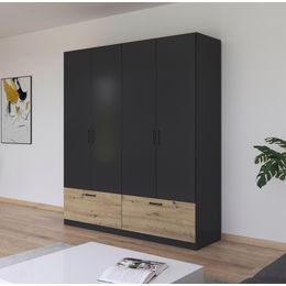 Drehtürenschrank Rauch, B:180cm H:210cm T:54cm, grau, Holzwerkstoff, Schränke, "Kleiderschrank Schrank Garderobe Wäscheschrank BARI", mit Schubkästen