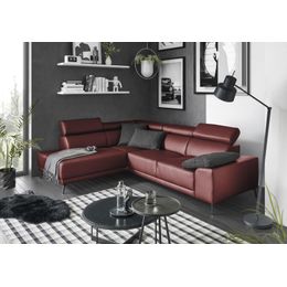Ecksofa 3C CANDY, B:249cm H:79cm T:209cm, rot, 100% Leder, Wohnzimmer, Sofas, "Greve modern und bequem, inkl. manueller Kopfteilverstellung, L-Form",