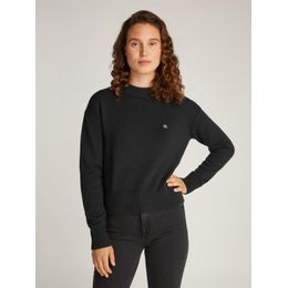 Damen Strickpullover "CK EMBRO BADGE SWEATER", schwarz, Gr. XXL, Calvin Klein Jeans, unifarben, Strick, Obermaterial: 100% Baumwolle, Pullover