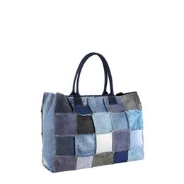 Damen Schultertasche "Patchwork", Collezione Alessandro, blau, Baumwolle, Taschen, aus Leder und Jeansstoff