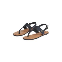Tommy Hilfiger Damen Riemchensandale "LEATHER THONG SANDAL", Gr. 37, schwarz, Leder, Schuhe, Sandalette, Sommerschuh, Flats mit Zehensteg