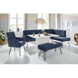 Eckbank, B:158cm H:90cm T:236cm, blau, exxpo - SOFA FASHION, 100% Polyester, Küche, Sitzbänke, "Doppio, Chesterfield Optik, komfortabel und bequem,