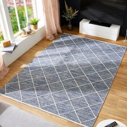 Teppich LUXOR living, B:70cm H:8mm L:140cm, blau, Baumwolle, Wohnzimmer, Teppiche, "Pantin", Handweb, Flachgewebe, reine Baumwolle, handgewebt,