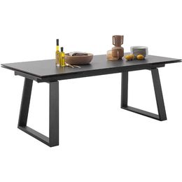Esstisch MCA furniture, B:200cm H:76cm T:100cm, grau, Keramik / Sicherheitsglas schwarz lackiert / 13 mm, Metall;Gestell: Metall, schwarz matt