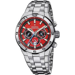 Festina Herren Chronograph "Chrono Bike 2024", silber, Armbanduhren, Armbanduhr, Quarzuhr, Herrenuhr, Stoppfunktion, Edelstahlarmband