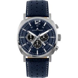 Jacques Lemans Herren Chronograph "Lugano", blau, Armbanduhren, Quarzuhr, Armbanduhr, Herrenuhr, Datum, Stoppfunktion, Lederarmband