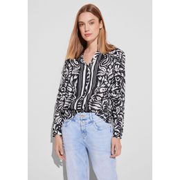 Street One Damen Langarmbluse, blau, Gr. 44, bedruckt, Web, 100% Baumwolle, Blusen, aus reiner Baumwolle