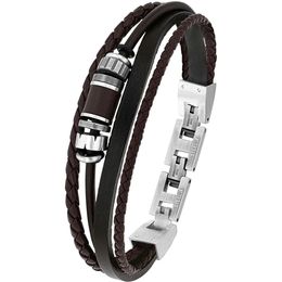 s.Oliver Herren Lederarmband "2038871", 21,5cm, Edelstahl Leder, bunt, Edelstahl, Leder, Armbänder