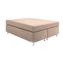 Boxspringbett, B:142cm L:201cm, beige, Westfalia Schlafkomfort, Microvelours (100% Polyester), Komplettbetten, "Holland", ohne Kopfteil, frei im Raum