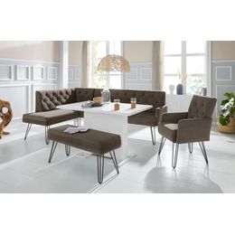 Eckbank, B:158cm H:90cm T:236cm, grau, exxpo - SOFA FASHION, 100% Polyester, Küche, Sitzbänke, "Doppio, Chesterfield Optik, komfortabel und bequem,