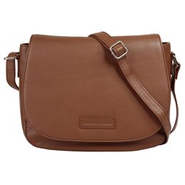 Umhängetasche Bruno Banani, Damen, Gr. B/H/T: 28cm x 22cm x 9cm onesize, braun (cognac), Leder, unifarben, leicht glänzend, Taschen, echt Leder