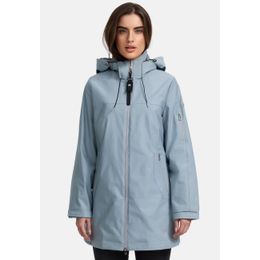 Regenjacke Manisa, Damen, Gr. 44, blau (hellblau), Obermaterial: 100% Polyester. Futter: 100% Polyester, unifarben, casual, regular fit knieumspielend, ohne Ausschnitt, Langarm mit Riegel, Jacken, mit Kapuze