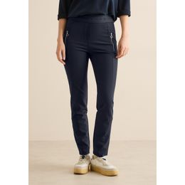 Röhrenhose Cecil, Damen, Gr. L, Länge 30, blau (universal blau), Stoff, 88% Polyamid, 12% Elasthan, unifarben, casual, skinny fit lang, Hosen, mit Elastikbund