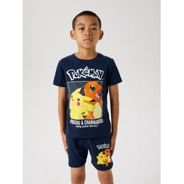 Schlafanzug name it "NKMFUX POKEMON SS NIGHTSET SKY", Kinder, Gr. 122 (128), navy blazer (blank), Jersey, Obermaterial: 95% Baumwolle, 5% Elasthan, bedruckt, casual, regular fit kurz, Kurzarm, Homewear-Sets