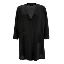 Langjacke ANISTON PLUS, Damen, Gr. 46, schwarz, Web, Obermaterial: 83% Viskose, 17% Nylon, unifarben, Strukturmuster, Glitzerstreifen, Leinenoptik, casual, figurumspielend knieumspielend, V-Ausschnitt, Langarm, Jacken, aus strukturierter Ware - NEUE KOLLEKTION