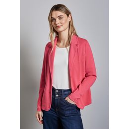 Kurzblazer Street One, Damen, Gr. 40, rot (sugar coral), Stoff, Obermaterial: 46% Viskose, 28% Nylon, 21% Polyester, 5% Elasthan; Futter: 100% Polyester, Strukturmuster, casual, regular fit normal, V-Ausschnitt, Langarm Bündchen, Blazer, mit Reverskragen