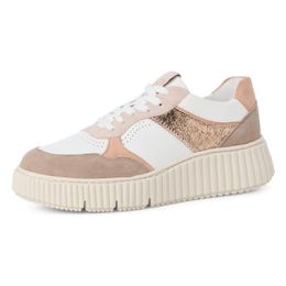 Plateausneaker Tamaris, Damen, Gr. 42, grau (taupe kombiniert), Kalbsleder, Lederimitat, kontrastfarbene Details, Schuhe, Freizeitschuh, Halbschuh, Schnürschuh mit TOUCH-IT Technologie