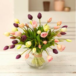 Tulpenstrauss XXL Handgebunden, Creme, Rosa, Lila
