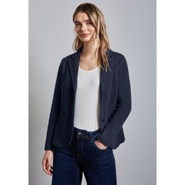 Kurzblazer Street One, Damen, Gr. 44, blau (tiefblau), Web, Stoff, Obermaterial: 50% Baumwolle, 50% Polyester; Futter: 100% Polyester, unifarben, casual, gerade normal, V-Ausschnitt, Langarm Bündchen, Blazer, im soften Baumwoll-Mix