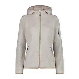 Strickfleecejacke CMP "KNITTED MELANGE HOODY WOMAN HOODY", Damen, Gr. 44, vaniglia, bianco, Strick, Fleece, Obermaterial: 100% Polyester, sportlich, hoch geschlossener Ausschnitt, Langarm eingefasste Kante, Jacken, Wärmend und