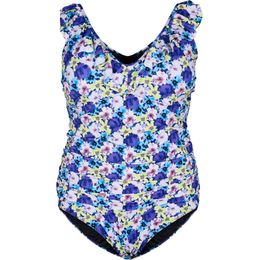 Swim By Zizzi Badeanzug 'Skitrin' Damen Gr&ouml;&szlig;e XXL blau / hellblau / gelb / flieder