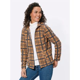 Fleecejacke Casual Looks, Damen, Gr. 36, braun (camel, anthrazit, bedruckt), 100% Polyester, gemustert, mehrfarbig, kariert, Langarm, Jacken