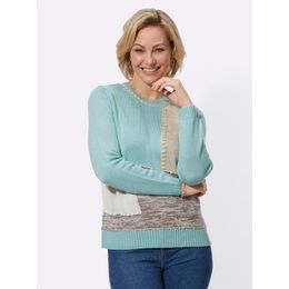 Rundhalspullover Classic Basics "Intarsienpullover", Damen, Gr. 42, grün (mint, sand, gemustert), 100% Polyacryl, gemustert, mehrfarbig, Langarm, Pullover