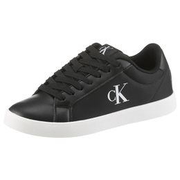 Sneaker Calvin Klein Jeans "3 CUPSOLE NY WN", Damen, Gr. 37, schwarz, Polyamid, Lederimitat, unifarben, klassisch, Schuhe, Schnürschuh, Freizeitsneaker, Halbschuh mit gepolstertem Schaftrand