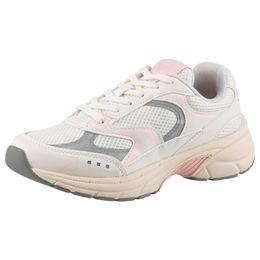 Keilsneaker Tommy Jeans "ARCHIVE'25", Damen, Gr. 41, rosa (weiß, grau, rosé), Textil, Sportlich, Schuhe Sneaker, Plateau, Freizeitschuh, Halbschuh, Schnürer mit Kontrastbesatz