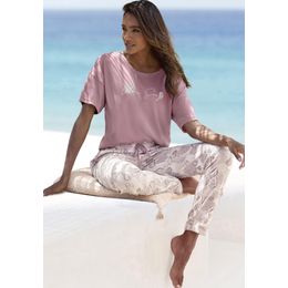 Pyjama Vivance Dreams, Damen, Gr. 32/34, lila (mauve, gemustert), Single Jersey, Obermaterial: 60% Baumwolle, 40% Polyester, gemustert, unifarben, feminin, bequem lang, Rundhals, Kurzarm abgesteppt, Homewear-Sets, Allover-Druck