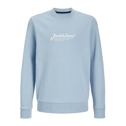 Jack & Jones Sweatshirt JACK & JONES JUNIOR "JJBEAU SWEAT CREW NECK JNR", Jungen, Gr. 128, blau (chambray blau), angeraute Sweatware, Obermaterial: 60% Baumwolle, 40% Polyester, bedruckt, modisch, regular fit, Rundhals, Langarm Rippbündchen, Sweatshirts