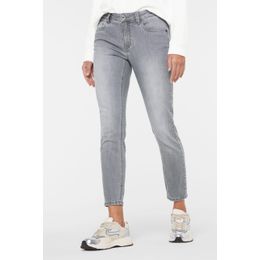 Slim-fit-Jeans SENSES.THE LABEL, Damen, Gr. 26, Normalgrößen, grau (easy grau), Material: 72% Baumwolle, 27% Polyester, 1% Elasthan, Abriebeffekte, casual, slim fit, Jeans, mit Used-Waschung