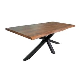 B-Ware Esstisch Baumkante Akazie massiv 50mm Nussbaum 200 x 100 cm Spider-Gestell schwarz CALI