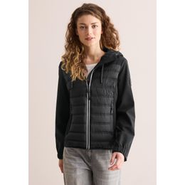 Steppjacke Cecil, Damen, Gr. L (42), schwarz, Stoff, Obermaterial: 100% Polyester; Ärmel und Kapuze: 92% Polyester, 8% Elasthan; Futter: 100% Polyester, unifarben, casual, normal normal, ohne Ausschnitt, Langarm Bündchen, Jacken, mit Kapuze