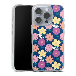 DeinDesign iPhone 16 Pro Handy Silikon H&uuml;lle Case transparent Handyh&uuml;lle Muster Snoopy Flowers Silikon Case