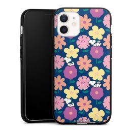 DeinDesign iPhone 12 Handy Silikon H&uuml;lle Case schwarz Handyh&uuml;lle Muster Snoopy Flowers