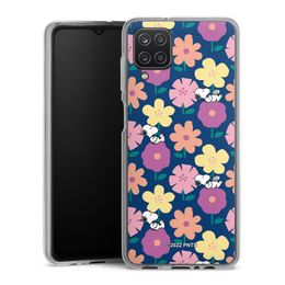 DeinDesign Galaxy A12 Handy Silikon H&uuml;lle Case transparent Handyh&uuml;lle Flowers Muster Snoopy Silikon Case