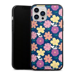 DeinDesign iPhone 13 Pro Max Handy Silikon H&uuml;lle Case schwarz Handyh&uuml;lle Muster Snoopy Flowers