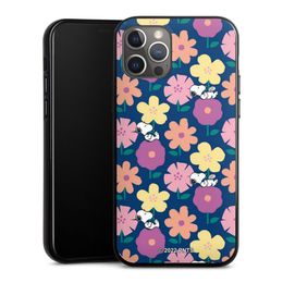 DeinDesign iPhone 12 Pro Handy Silikon H&uuml;lle Case schwarz Handyh&uuml;lle Muster Snoopy Flowers