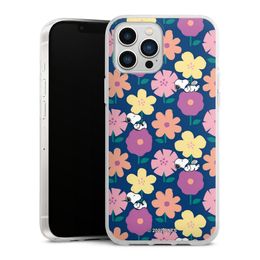 DeinDesign iPhone 13 Pro Max Handy Silikon H&uuml;lle Case transparent Handyh&uuml;lle Muster Snoopy Flowers Silikon Case