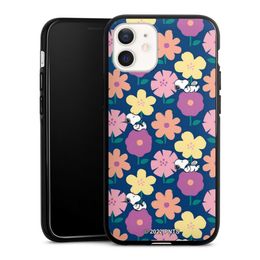 DeinDesign iPhone 12 mini Handy Silikon H&uuml;lle Case schwarz Handyh&uuml;lle Muster Snoopy Flowers