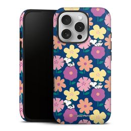 DeinDesign iPhone 16 Pro Handy Panzer Handyh&uuml;lle robuste Outdoor H&uuml;lle Schutzh&uuml;lle gl&auml;nzend Muster Snoopy Flowers Tough Case