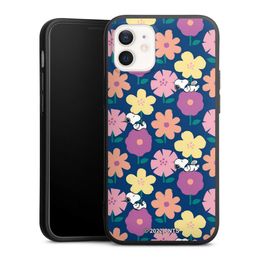 DeinDesign iPhone 12 mini Handy Premium Silikon H&uuml;lle Handyh&uuml;lle schwarz Case Muster Snoopy Flowers Silikon Premium Case